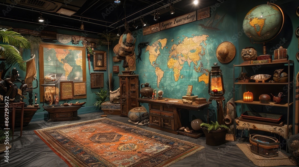Travel Show Destination: A travel-themed set with world maps, exotic ...