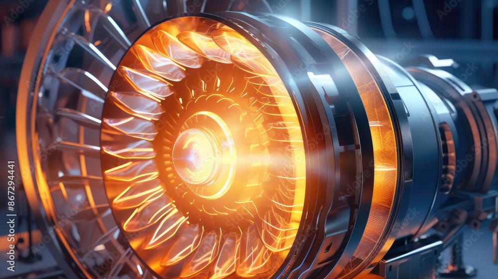 Futuristic industrial gas turbine engine. Engineering equipment ...