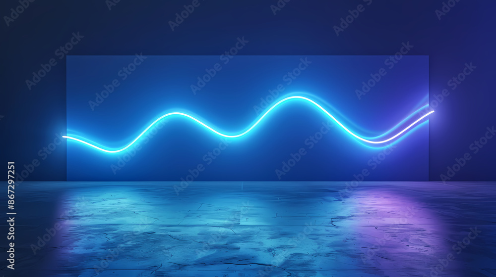 Abstract neon background with glowing wavy line on a dark wall ...