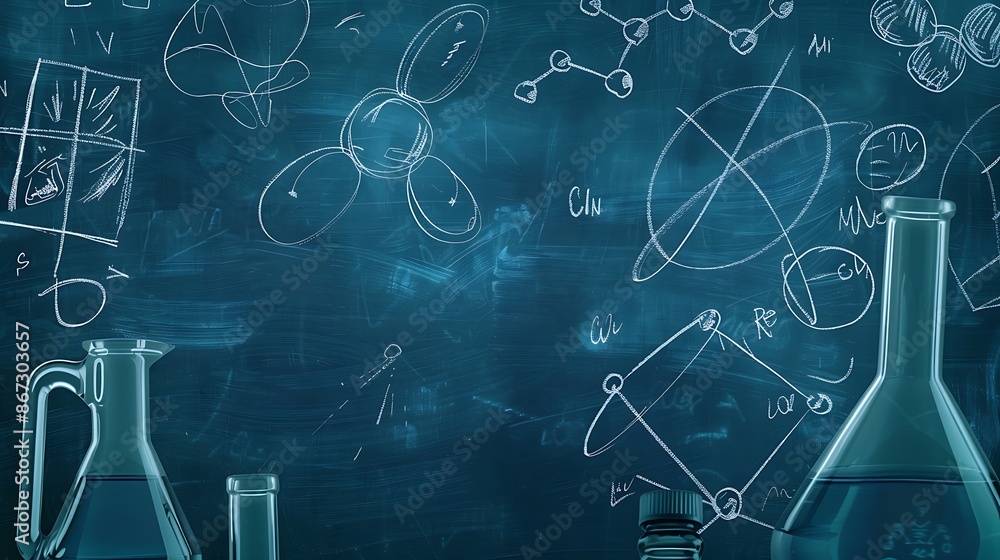 Science chalkboard background with hand-drawn illustrations and a ...