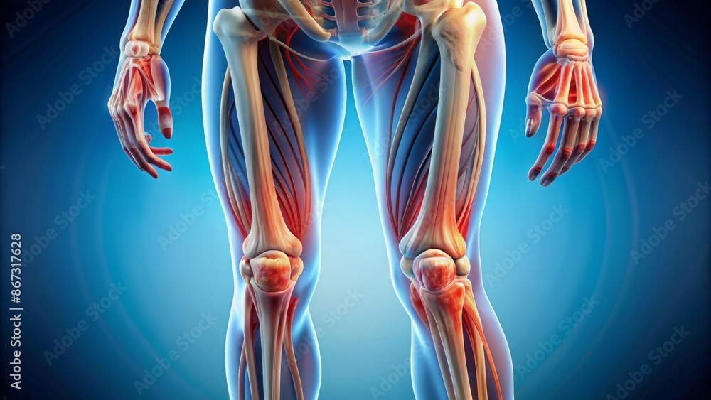 Detailed illustration of human leg anatomy showcasing knee cartilage ...