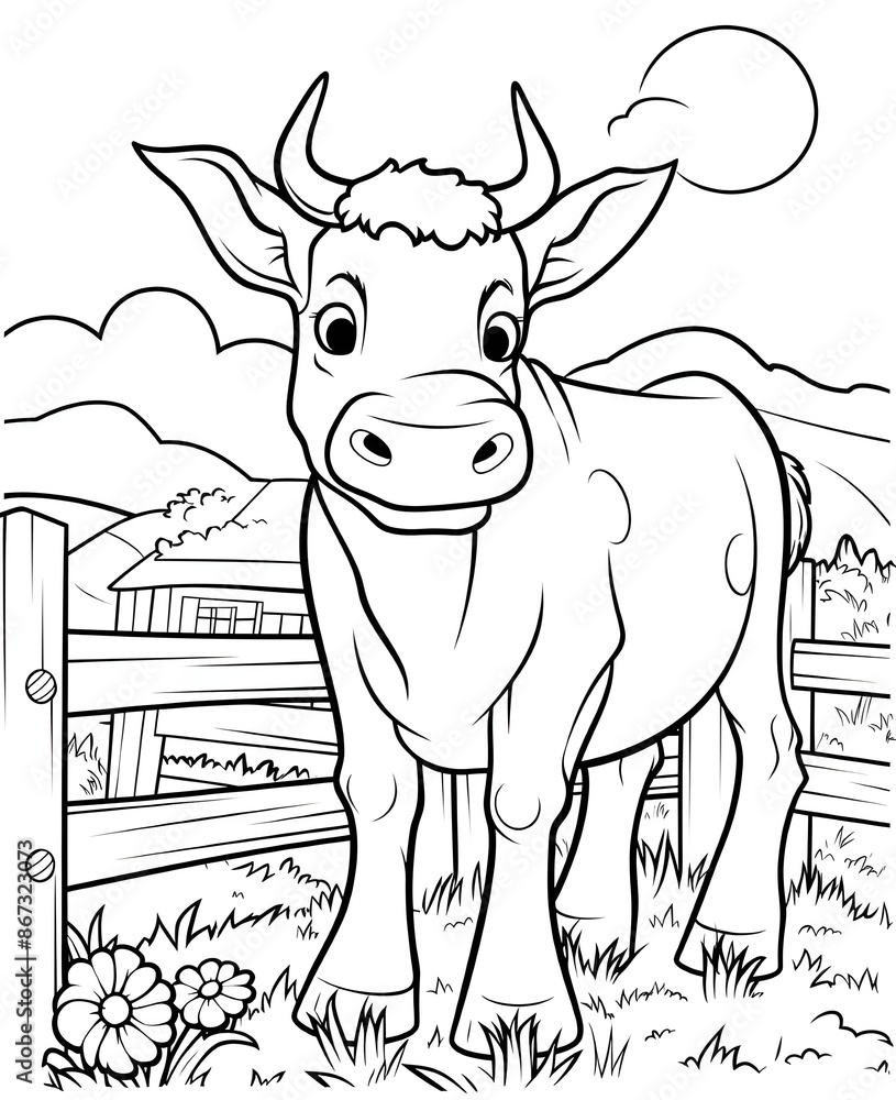Cute cow cartoon coloring page illustration vector. For kids coloring ...