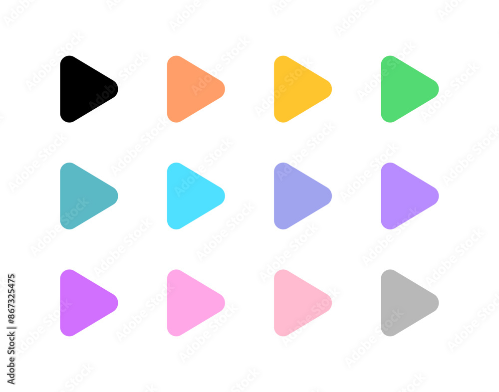 Editable vector right triangle arrow icon. Black, transparent white ...