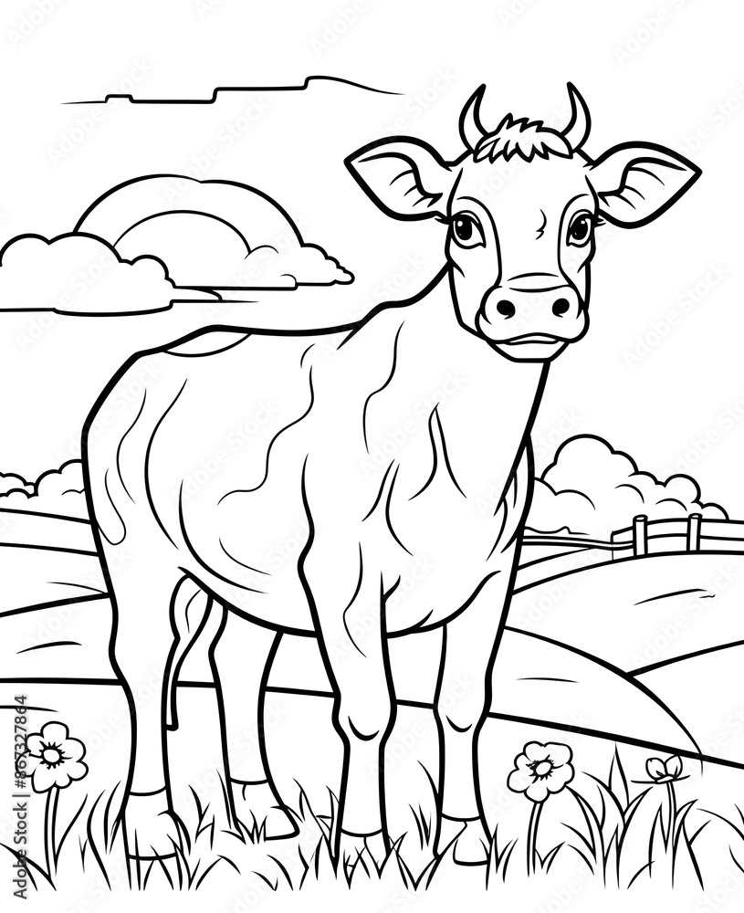 Cute cow cartoon coloring page illustration vector. For kids coloring ...