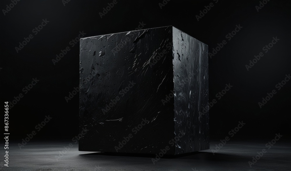 An ominous giant black cube rotating on one of its corner, black ...