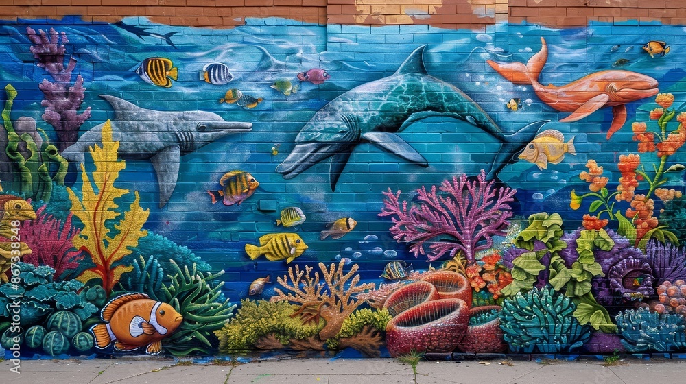 Colorful murals on the city walls depict the importance of water ...