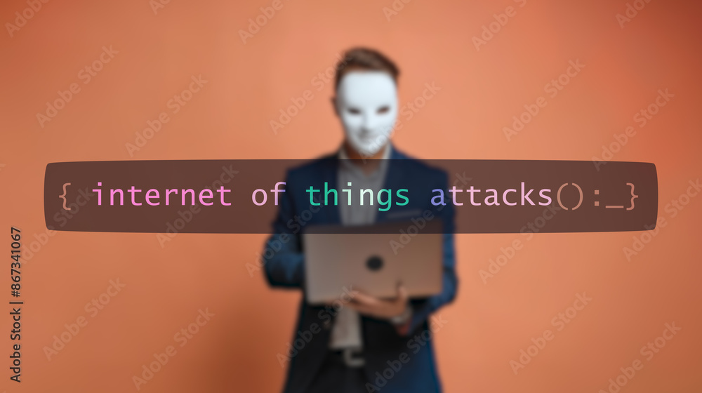 Cybersecurity concept internet of things attacks on foreground screen ...