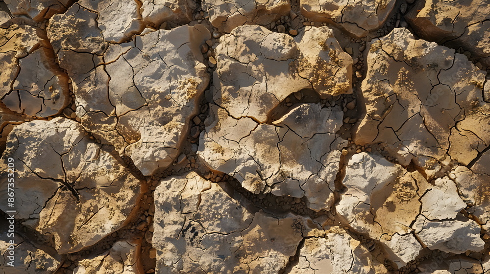 Cracked fertile soil in a field due to heat. Texture of the dried earth ...