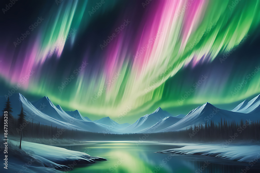 Northern lights painting The most common colors are green, red and blue ...