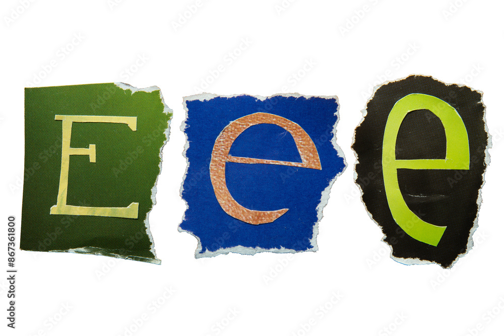 Photo & Art Print E alphabet torn from a magazine paper. Ransom note ...