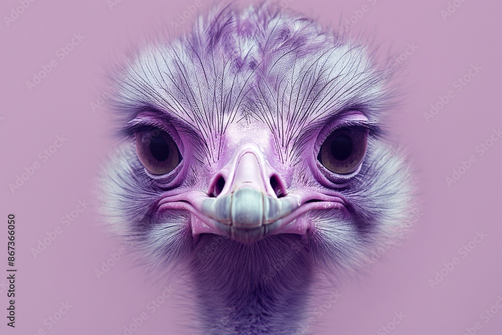 Simplified pencil sketch of an ostrich with a neutral purple background ...