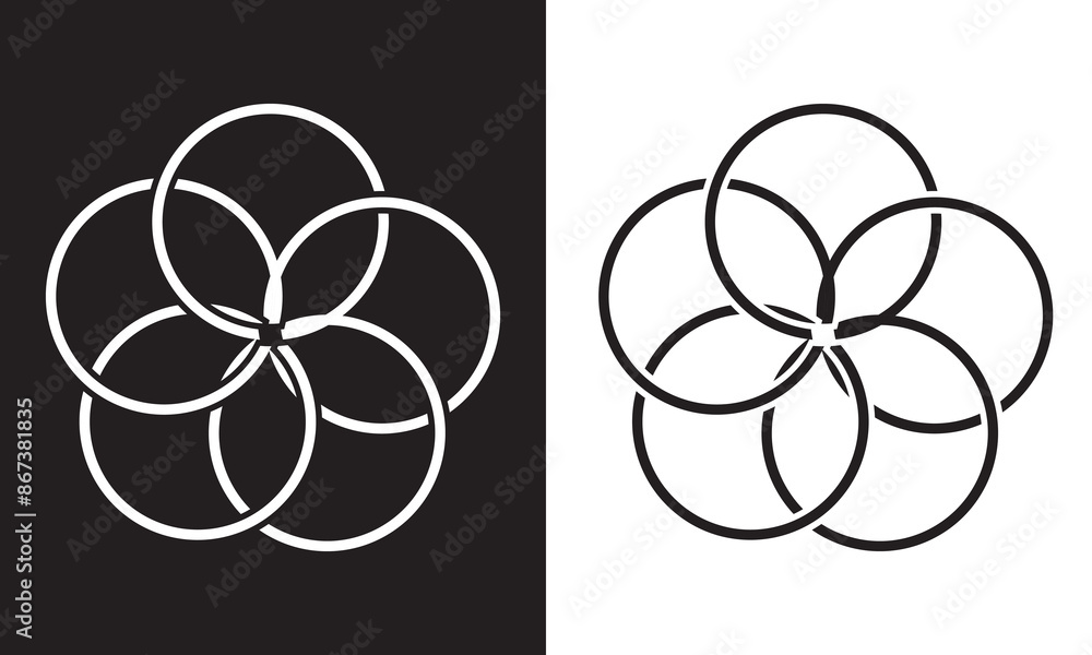 Simple overlapping circles vector drawing, version with three to seven objects, also interlocked ...