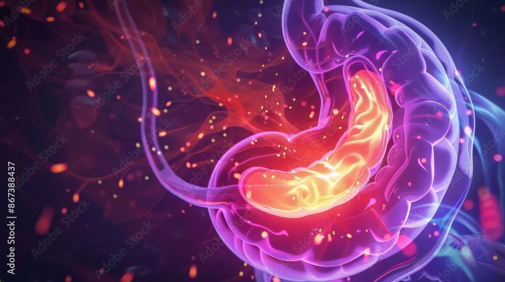 An animated depiction illustrating the process of acid reflux ...