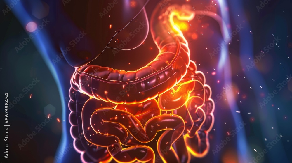 An animated illustration depicting the process of acid reflux, showing ...