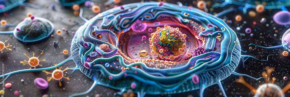 In-depth Visualization of a Biological Cell Structure Highlighting Key ...