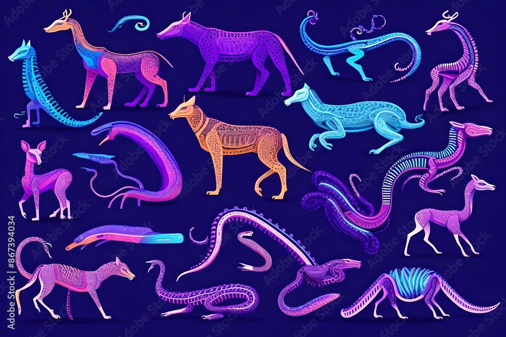 Mechanical animals, puma, deer, octopus, snake and eagle robots. Vector ...