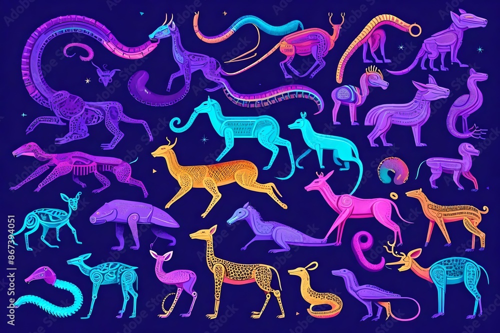 Mechanical animals, puma, deer, octopus, snake and eagle robots. Vector ...