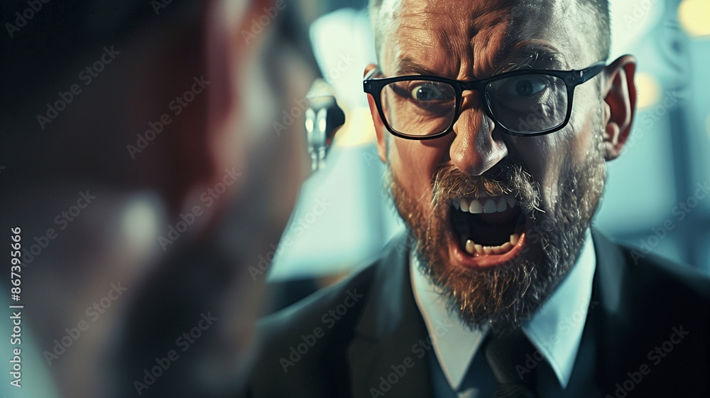 Angry boss yelling at poor incompetent employee at workplace and firing ...