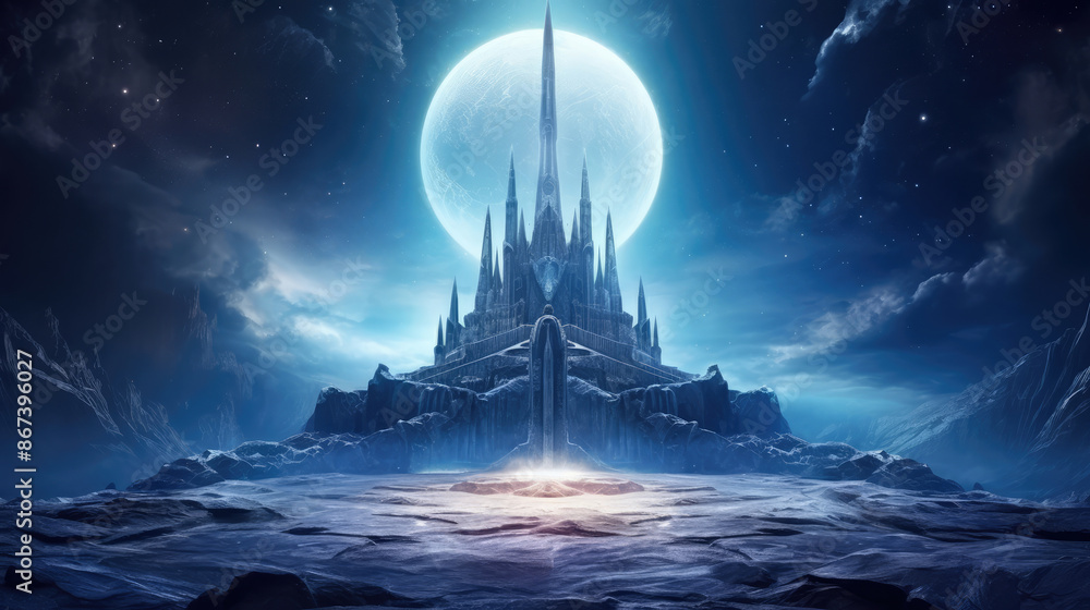 Fantasy background with a sword in a stone with light rays on the ...