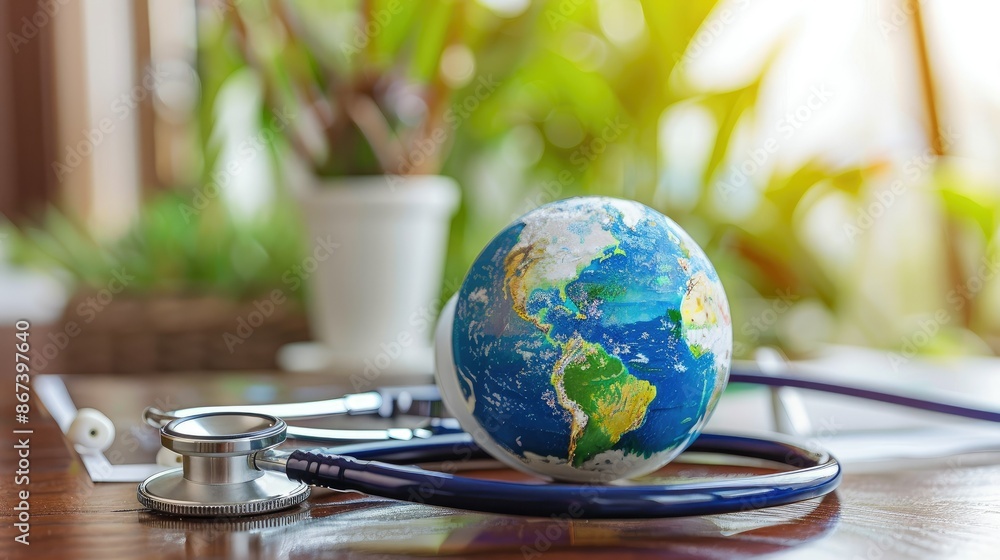 World Globe and Stethoscope with world earth day Stock Illustration ...