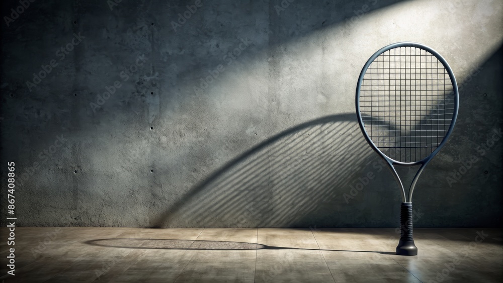 Empty studio background with tennis racket leaning against wall ...