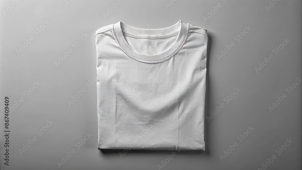 Folded and hung white blank tee on a grey background with clipping path ...
