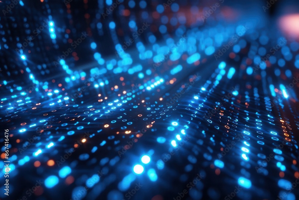 Blue digital binary data matrix, computer screen background, endless ...