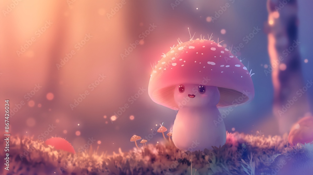 3. Design a cute, animated fungi creature with a cheerful expression ...