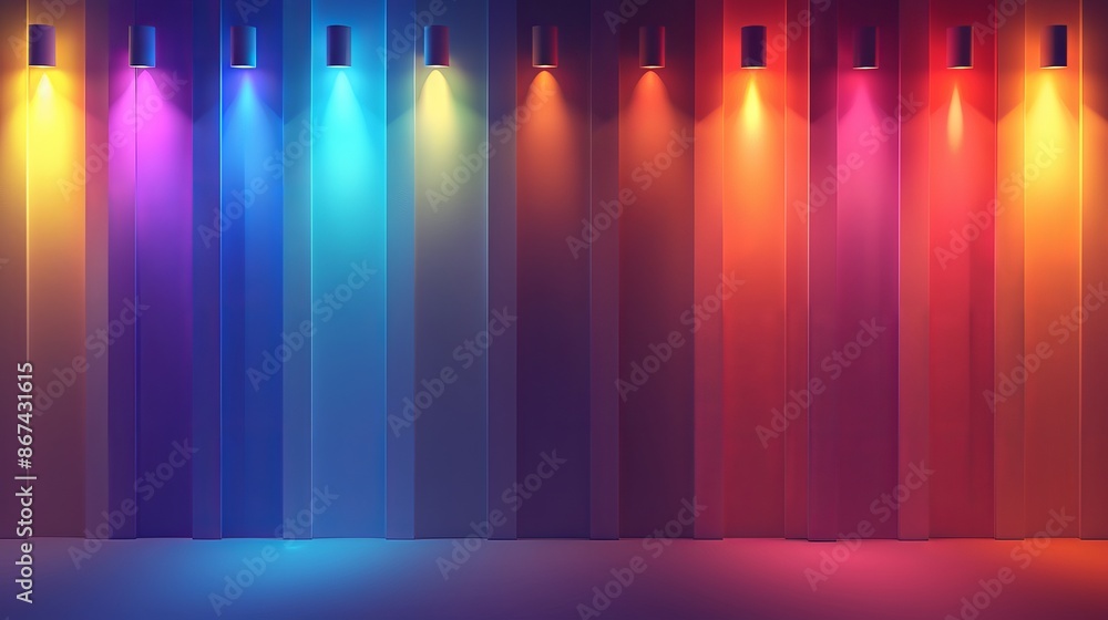 This visually appealing image shows a wall divided into colorful ...
