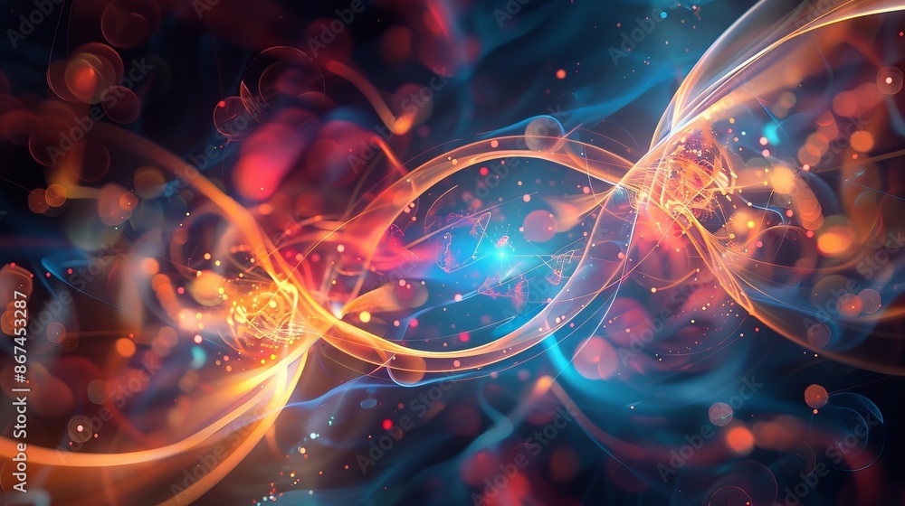 This image captures the dynamic flow and interaction of vibrant ...