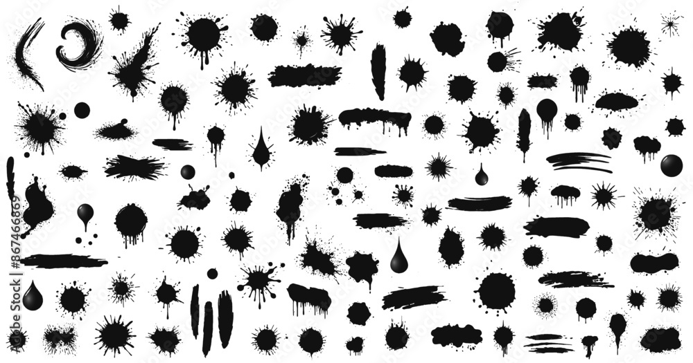 Vetor de Ink splatter vector illustration set. Set of vector paint ...