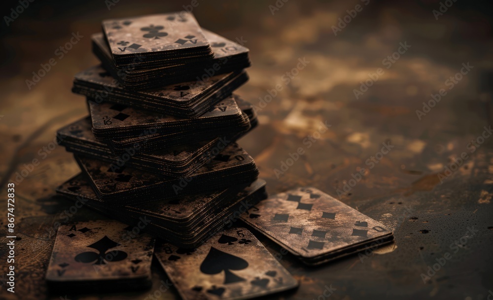 Vintage Playing Cards: Stack of Old Ace of Spades Cards with Worn Edges ...