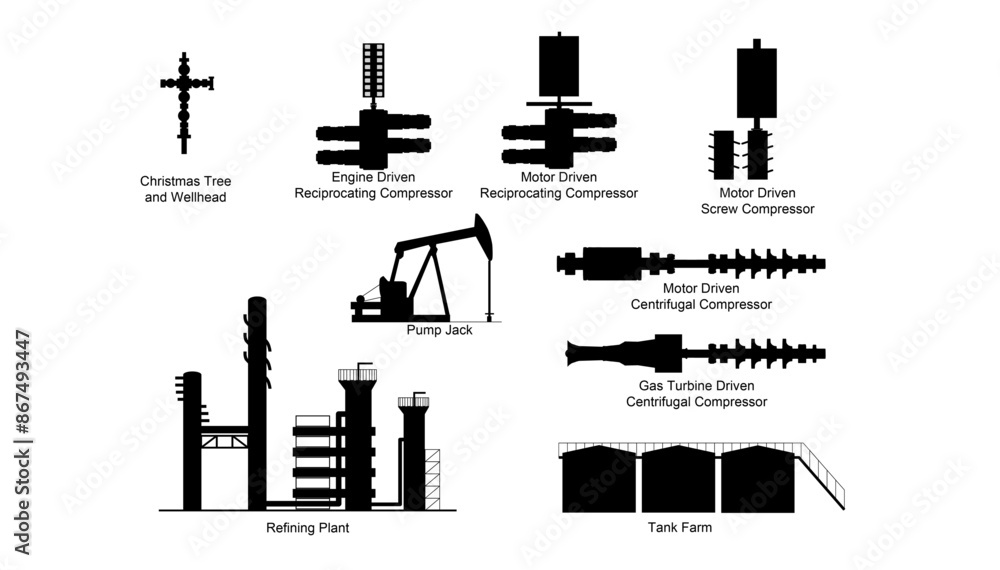 Gas processing plant drawing showing separation columns, pressure ...