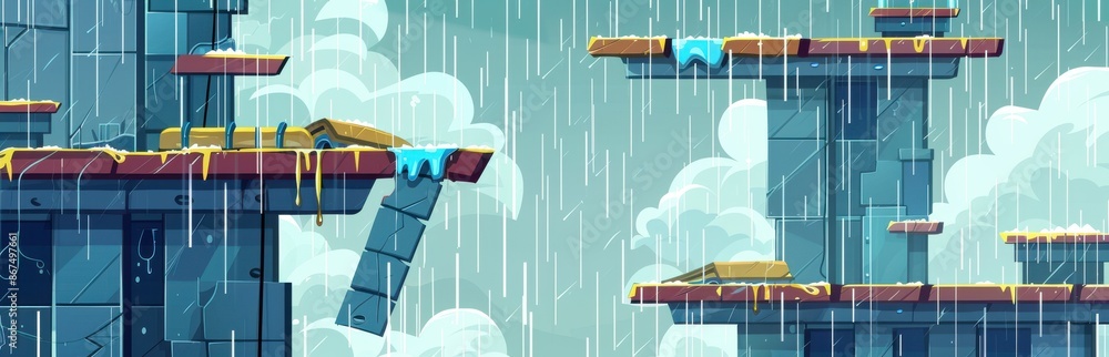 Rain falling on a ruined stone platform, creating a perfect background ...