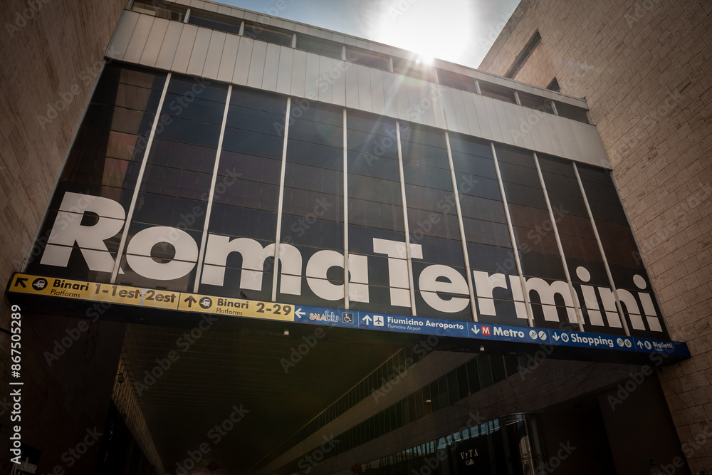 Picture of the entrance to Roma termini train station. Roma termini is ...