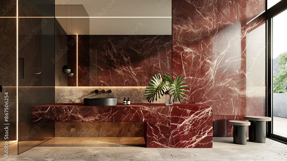 Modern Elegance: Rosso Levanto Marble Bathroom - Vanity Top and Wall ...