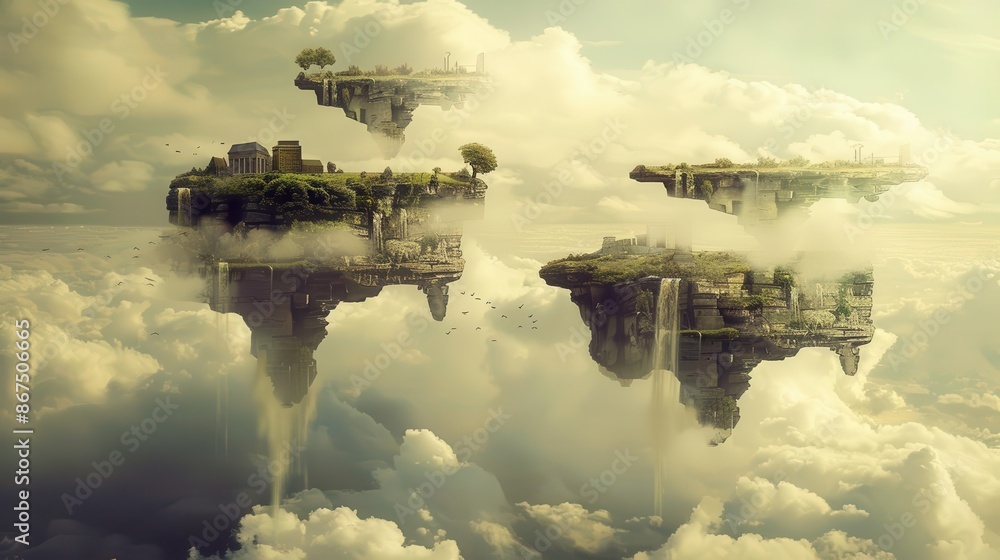 surreal dreamscape floating islands with impossible architecture and ...
