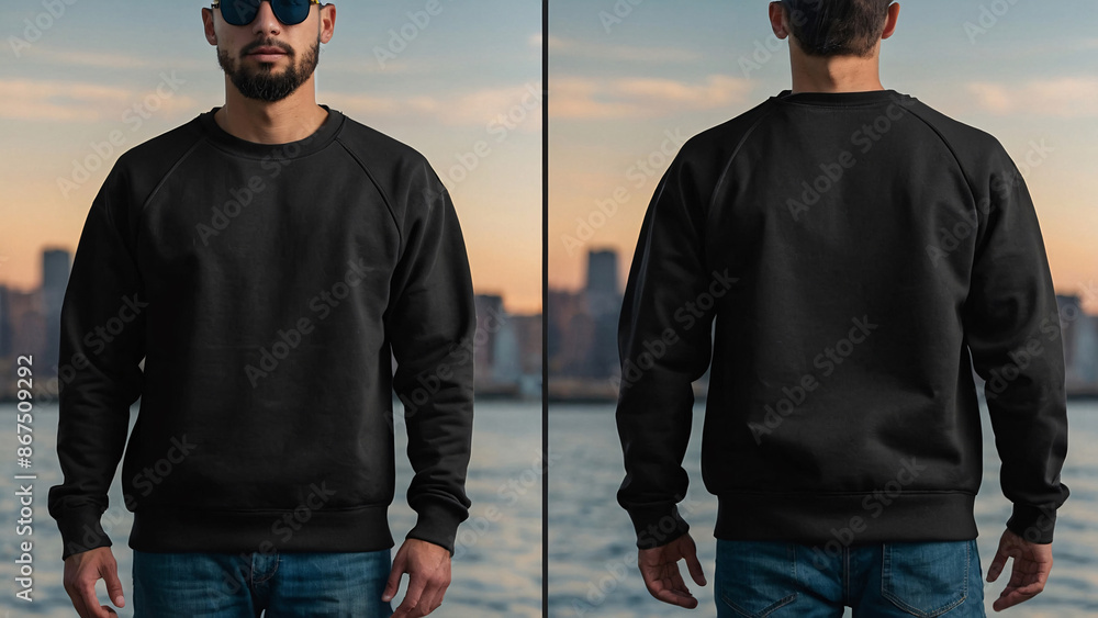 Blank sweatshirt mock up front and back view in color black template ...