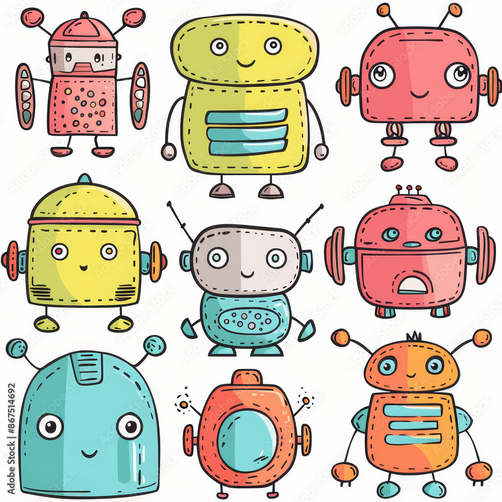 Set of cartoon illustration vector happy funny AI artificial ...