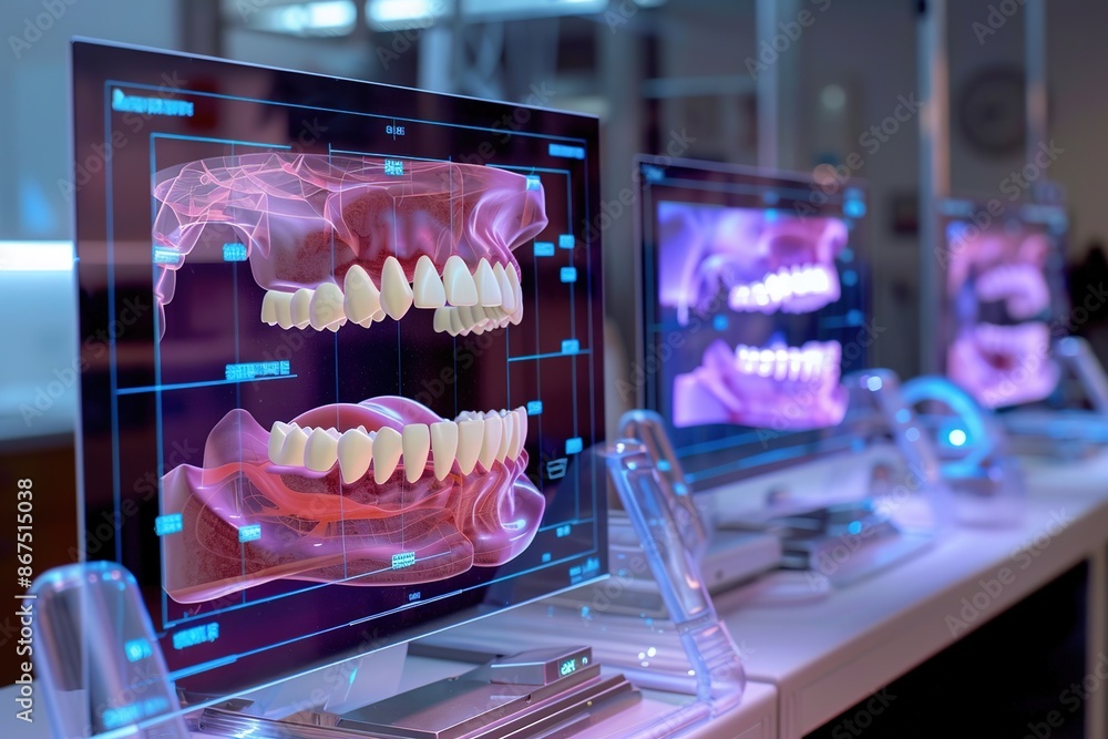 Multiple holographic displays show different angles and crosssections ...