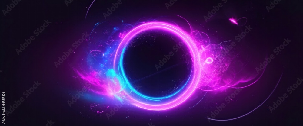 Circle and loop frames with magic Cyan and pink flame and sparks on ...