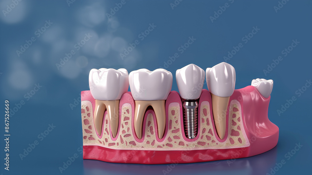 Educational diagram illustrating the dental implant procedure, showing ...