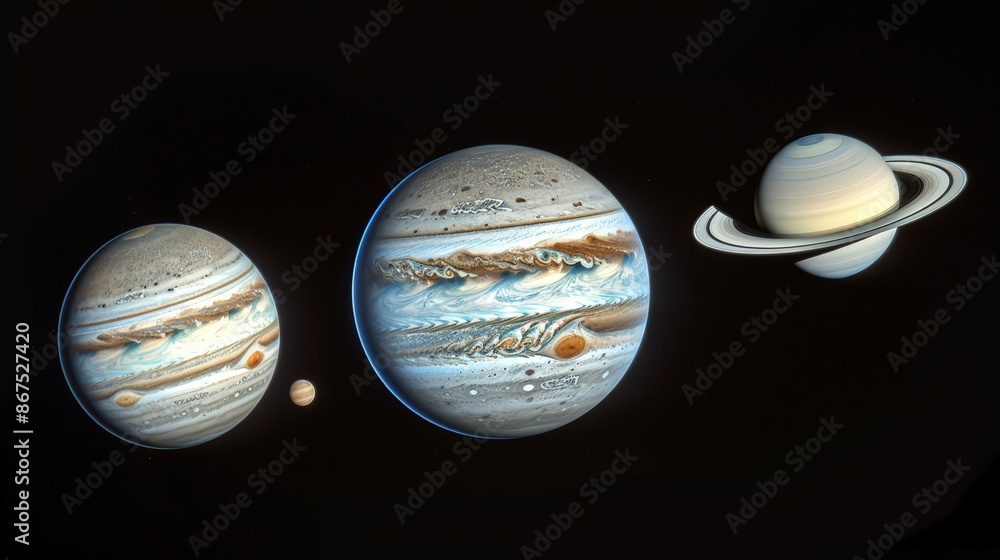The outer planets of the solar system, Jupiter, Saturn, Uranus, and ...