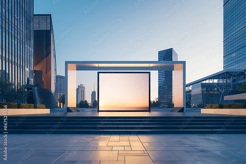 Simple stage setup with a square LCD display, surrounded by modern ...