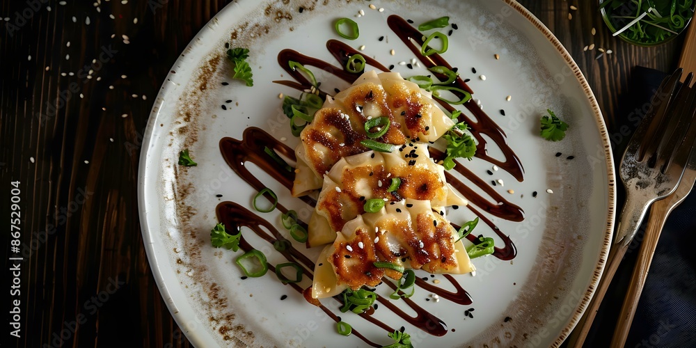 Fusion dish of gyoza with cacio e pepe blending Japanese and Italian ...