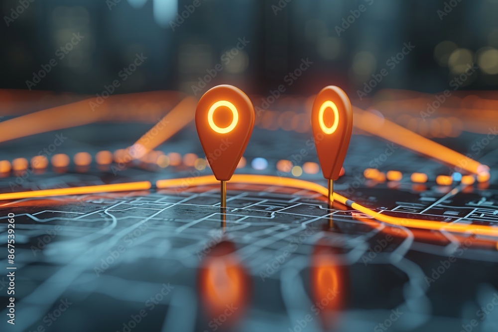 Digital hand set location on map with two pins. AI technology in GPs ...