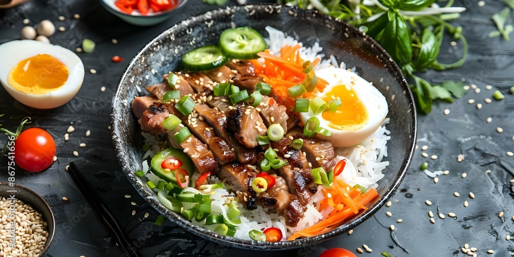 Vietnamese Com Tam dish with broken rice grilled pork pickled veggies ...