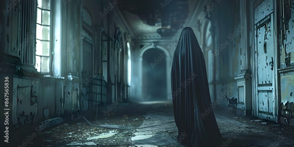 The Haunting Image of a Veiled Woman in the Abandoned Manor Hall ...