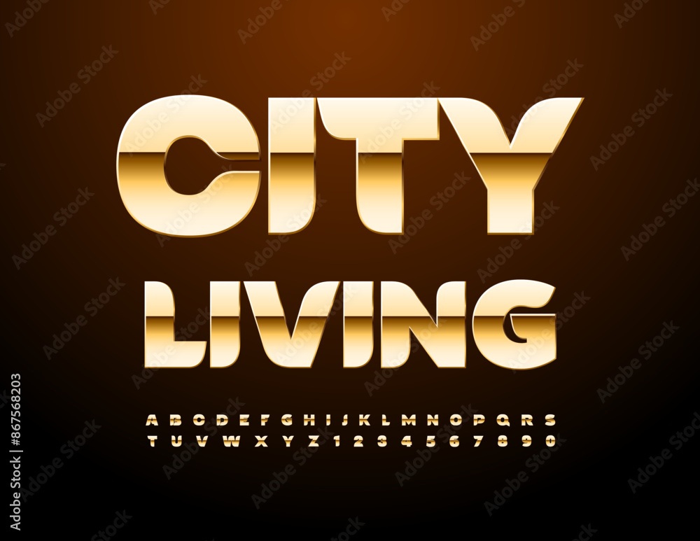 Vector trendy sign City Living. Elegant Gold Font. Modern Stylish ...