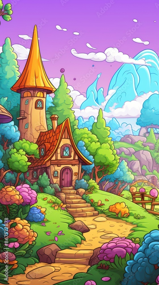 Whimsical Fantasy Village with Colorful Houses and Enchanted Forest ...